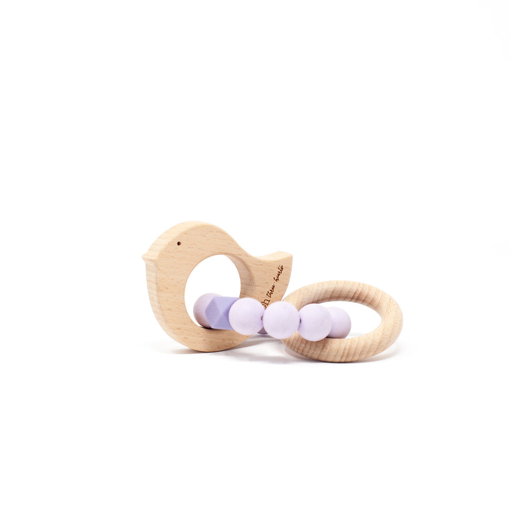 Three Hearts Dove Rattle - BPA Free Silicone & Beech Wood - Gimme the Good Stuff